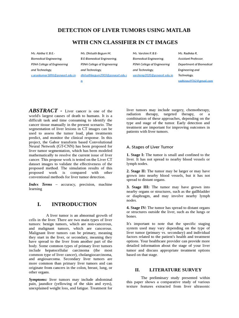 Detection Of Liver Tumors Using Cnn Classifier In Ct Images Using Matlab Pdf Computer Vision
