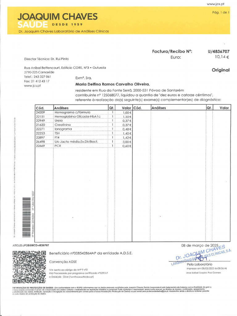 Fatura Análises - D. Delfina | PDF