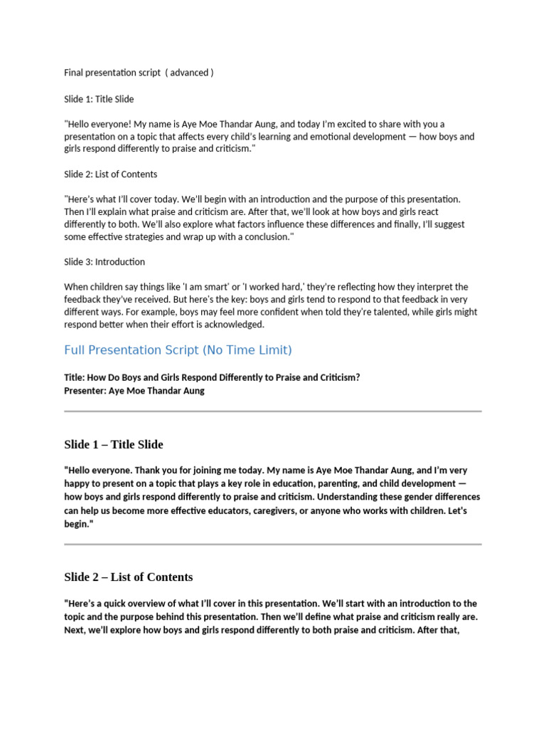 Final Presentation Script | PDF | Mindset | Self Esteem