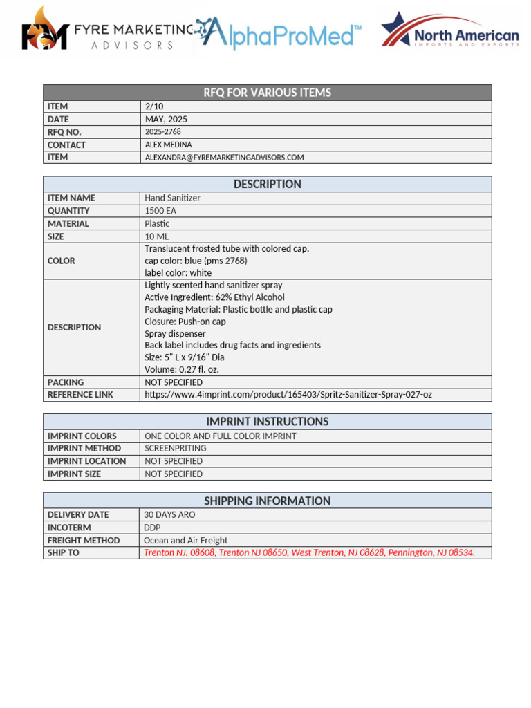RFQ 2024-2768 Hand Sanitizer | PDF