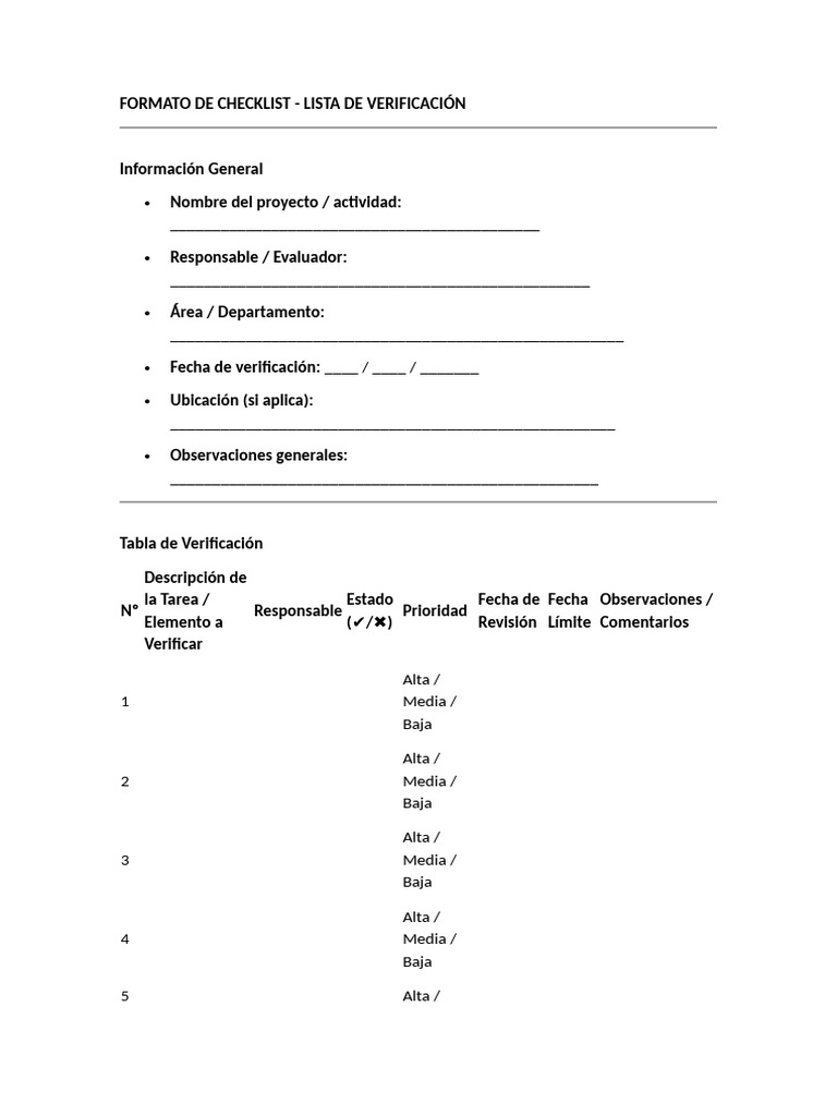 Formato de Checklist | PDF