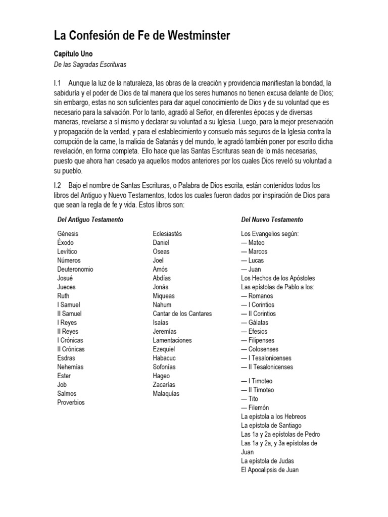 La Confesión de Fe de Westminster: Escrituras | PDF | Cristo (título ...