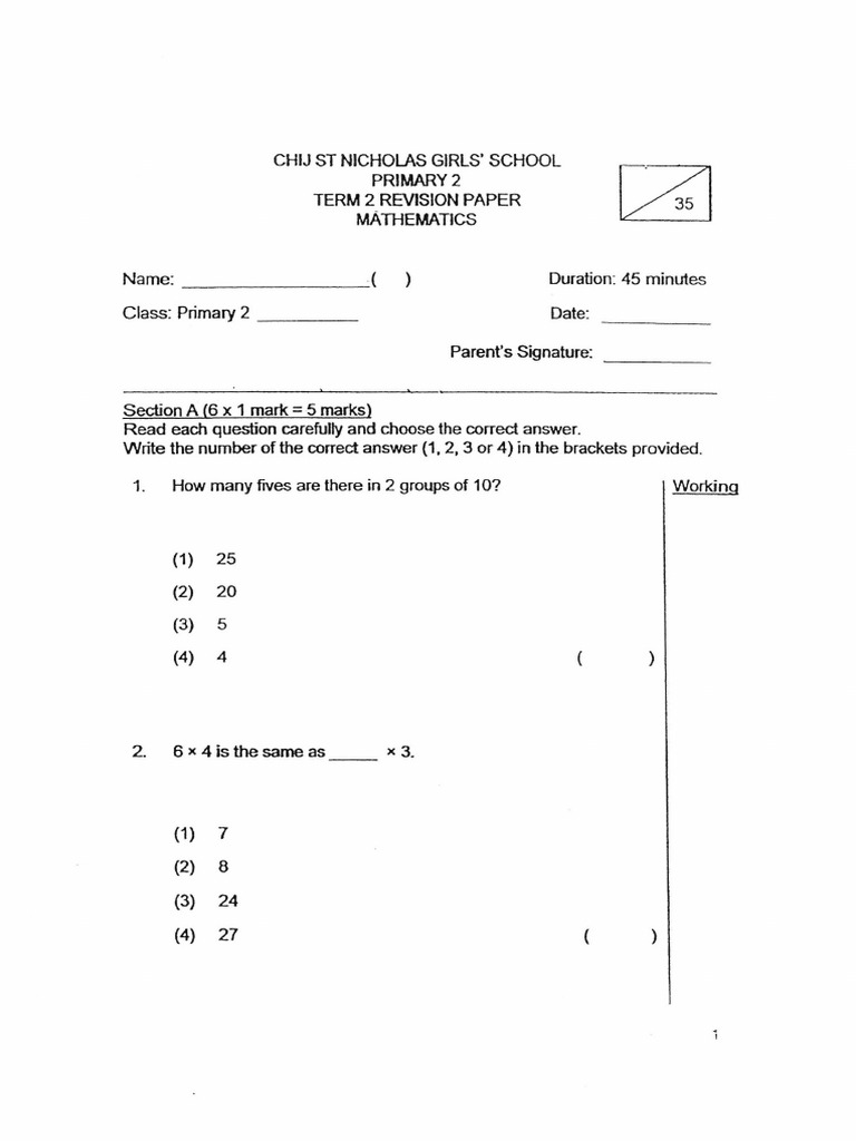 2023-P2-Maths-Term 2 Revision Paper-CHIJ | PDF