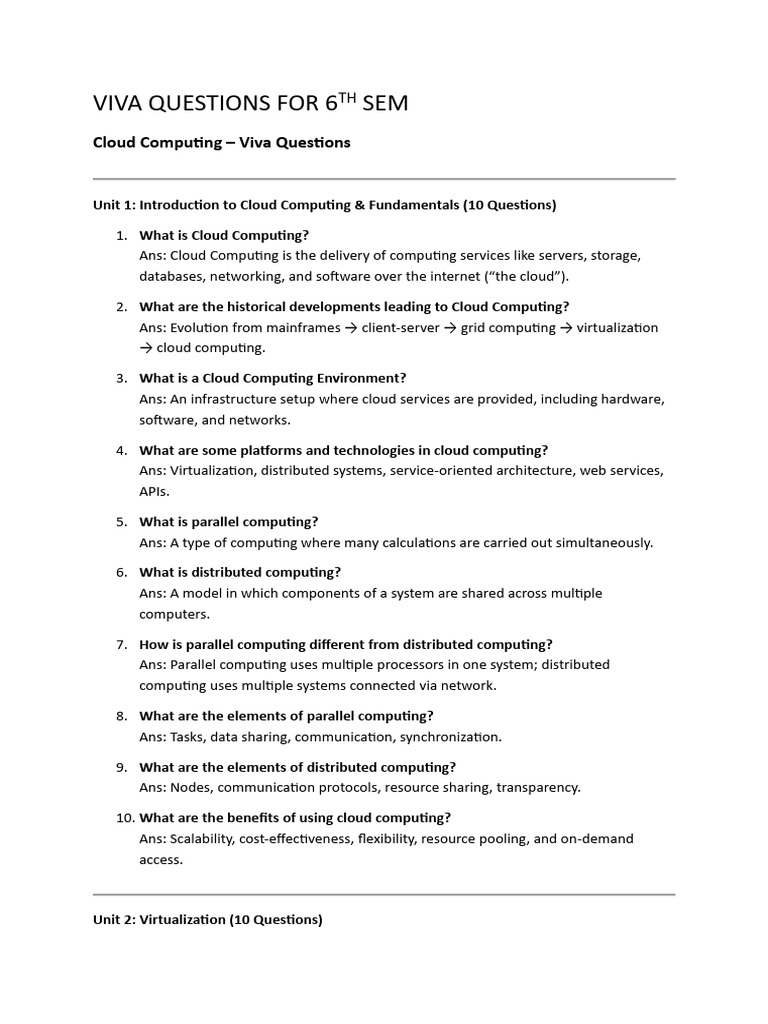 Viva Questions For 6TH Sem | PDF | Virtualization | Cluster Analysis
