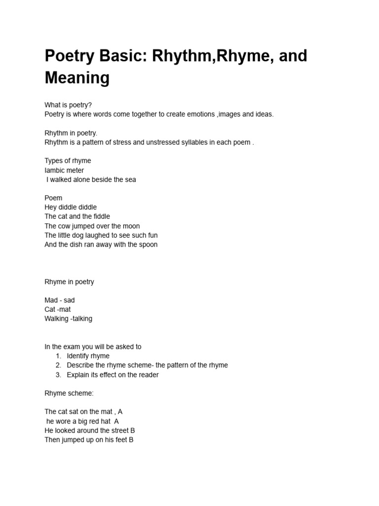 Poetry Basic - Rhythm, Rhyme, and Meaning | PDF