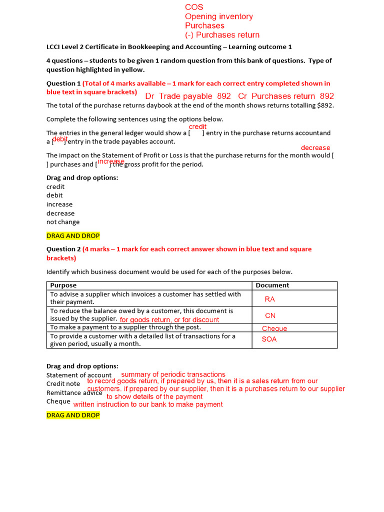 LCCI L2 BKA Revision Notes 2 (Clean Copy) | PDF | Debits And Credits ...