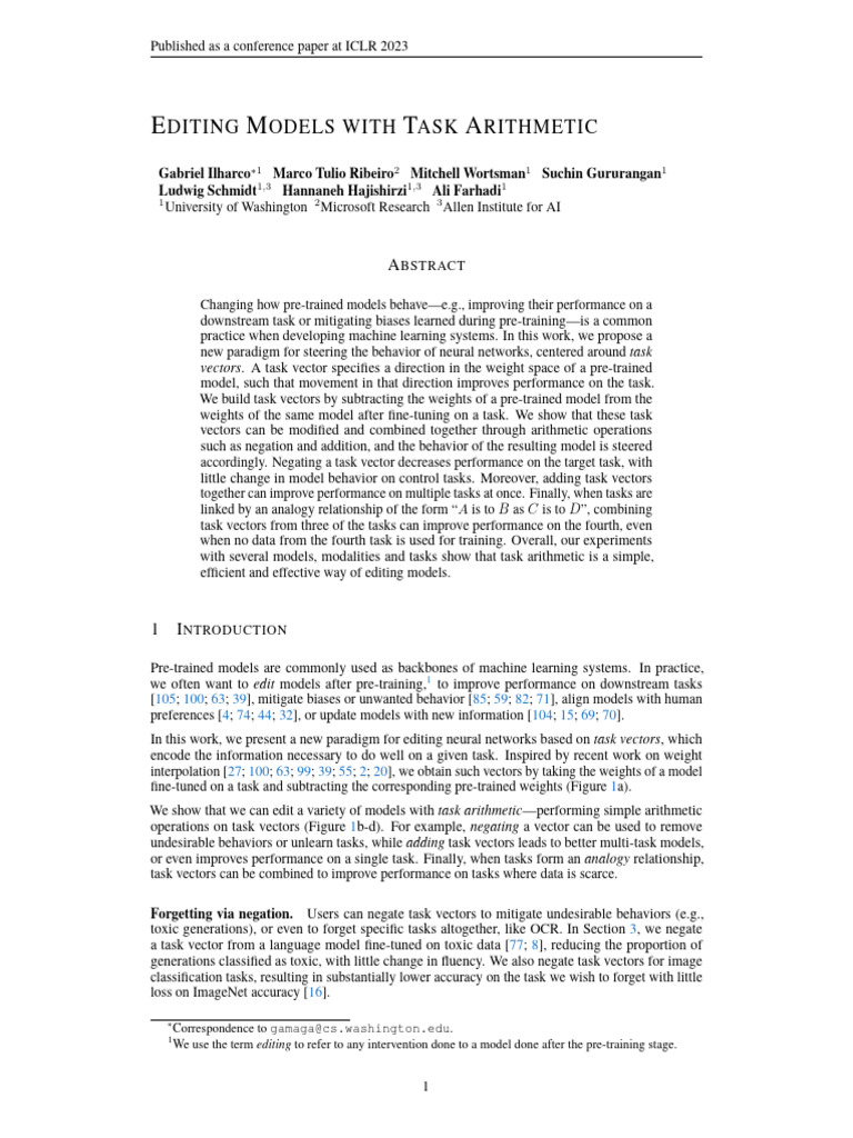 Editing Models With Task Arithmetic | PDF | Machine Learning | Statistical Classification
