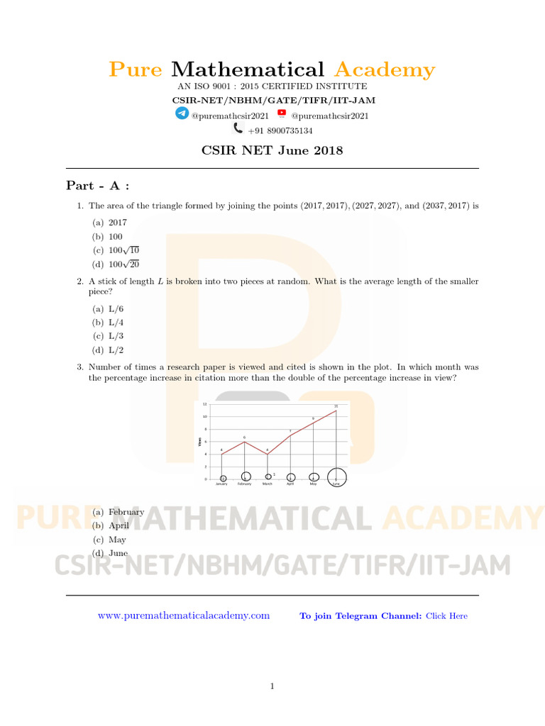 CSIR NET June 2018 Mathematics Question With Answer Key - Pure Mathematical Academy | PDF ...