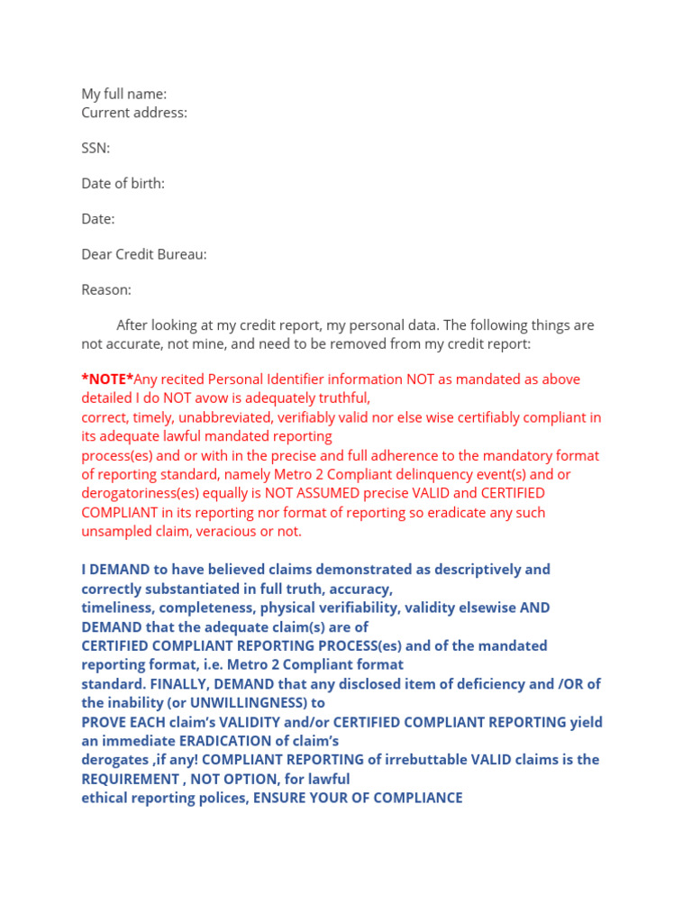 Personal Information Dispute Letter | PDF