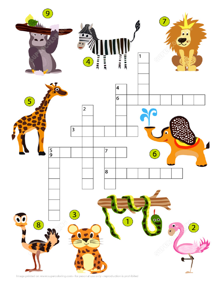 Studying Animals of The Jungle Crossword Puzzle - Free Printable Puzzle ...