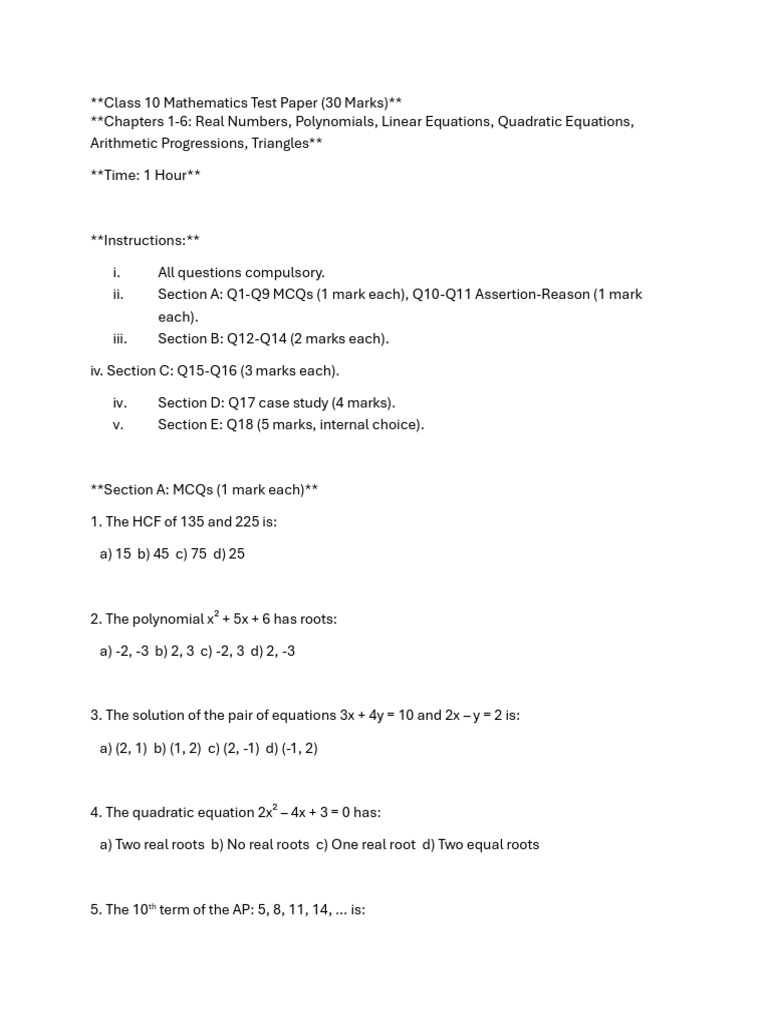 Maths Pre Mid Term Class 10th | PDF | Zero Of A Function | Numbers