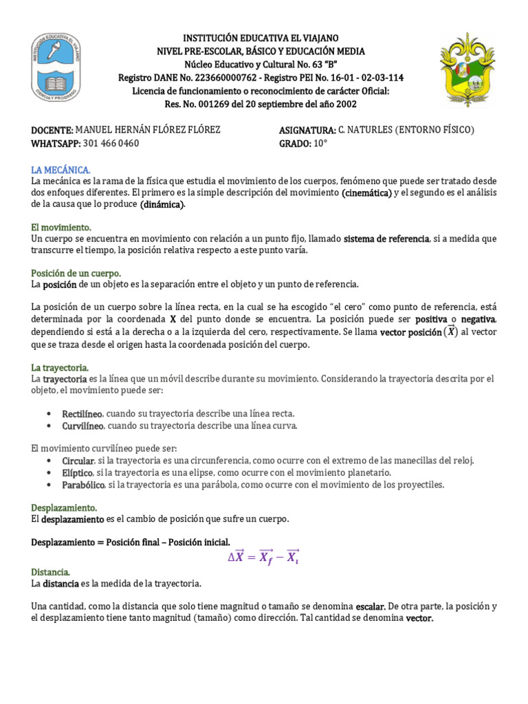 CINEMÁTICA (Posición-Desplazamiento-Distancia) - 1 | PDF | Trayectoria ...