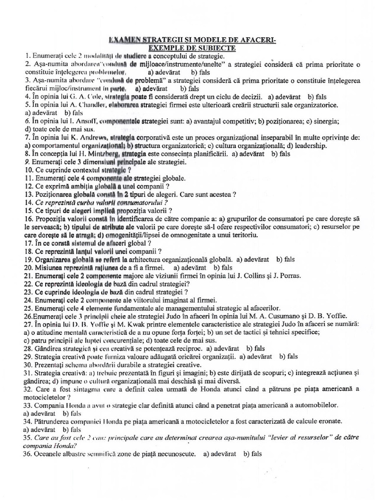 Intrebari Examen Strategii Si Modele de Afaceri | PDF