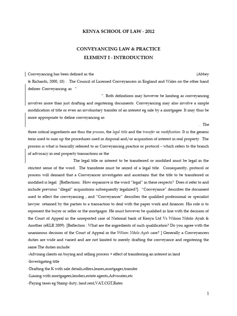 2.Conveyancing Law-Intro 2012 | PDF | Conveyancing | Private Law