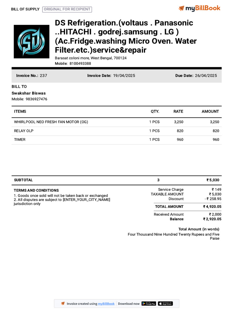 237 Sales Invoice Swakshar Biswas | PDF