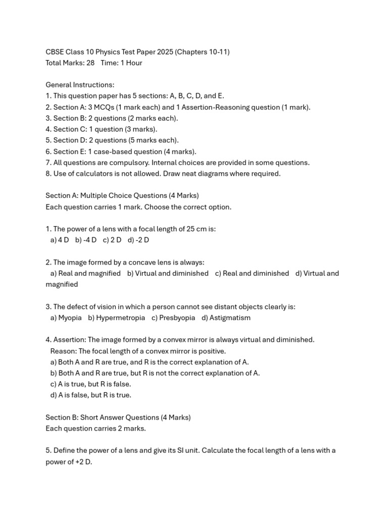 Class 10th Physics Half Yearly | PDF | Glass Engineering And Science ...
