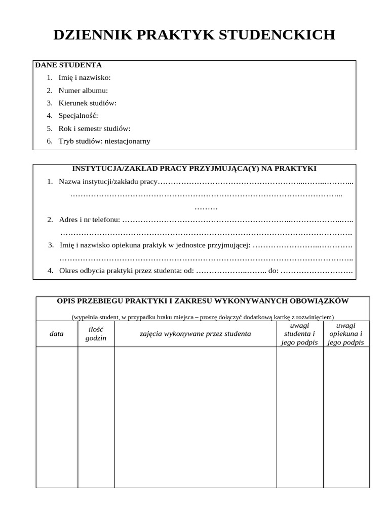 Dziennik Praktyk Studenckich | PDF