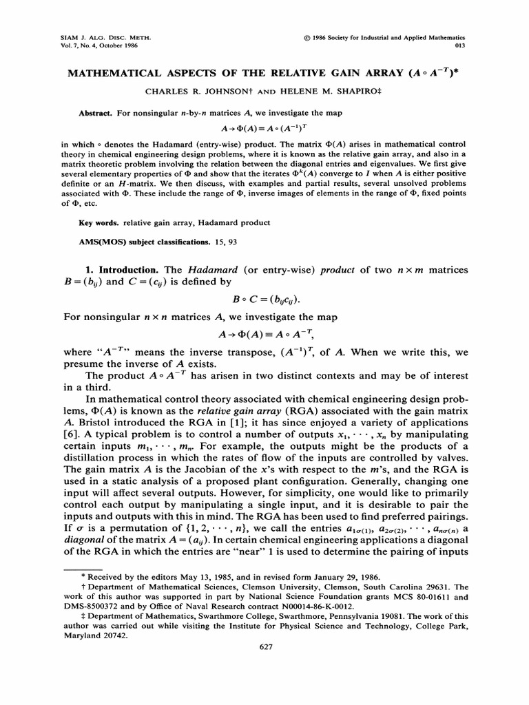Mathematical aspects of the relative gain array | PDF | Matrix (Mathematics) | Mathematical Objects