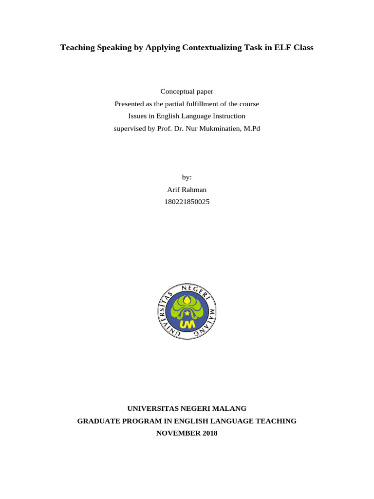 Speaking by Contextualizing Task in ELF Class Teaching | PDF ...