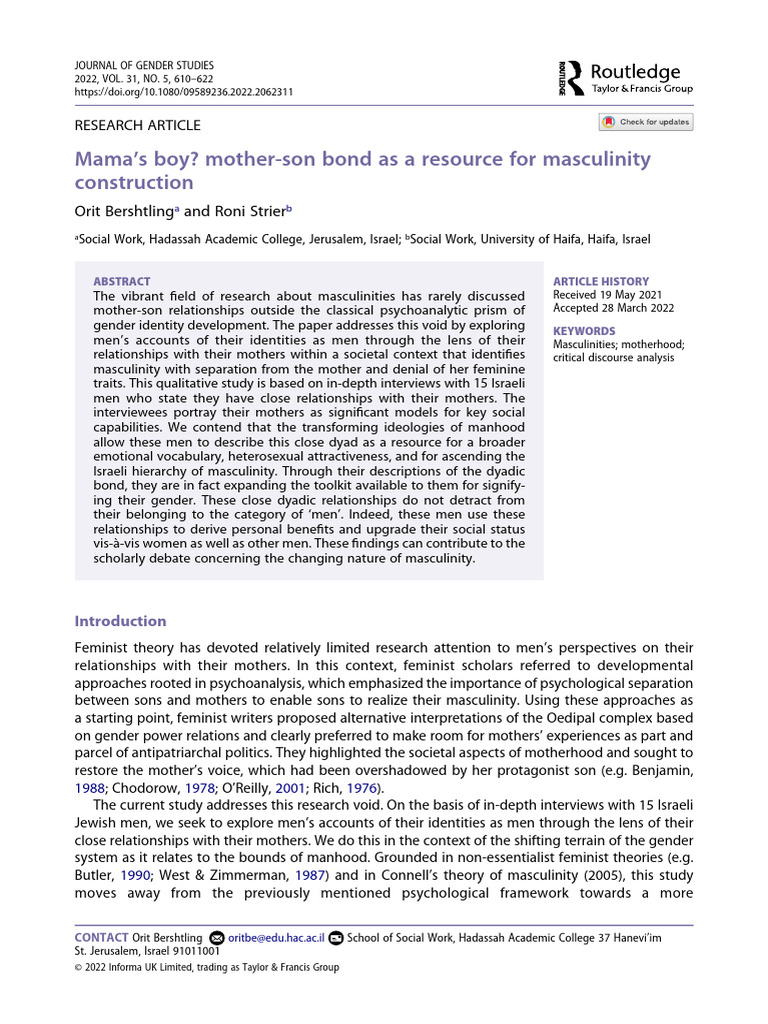 Mama's Boy - Mother-Son Bond As A Resource For Masculinity Construction ...