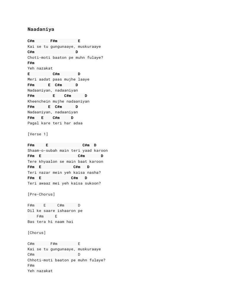 Naadaniya Piano Notes and Chords | PDF