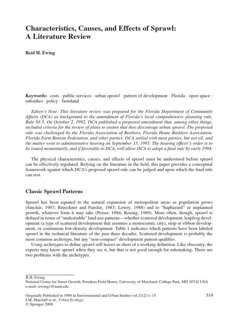 Characteristics, Causes, and Effects of Sprawl: A Literature Review ...