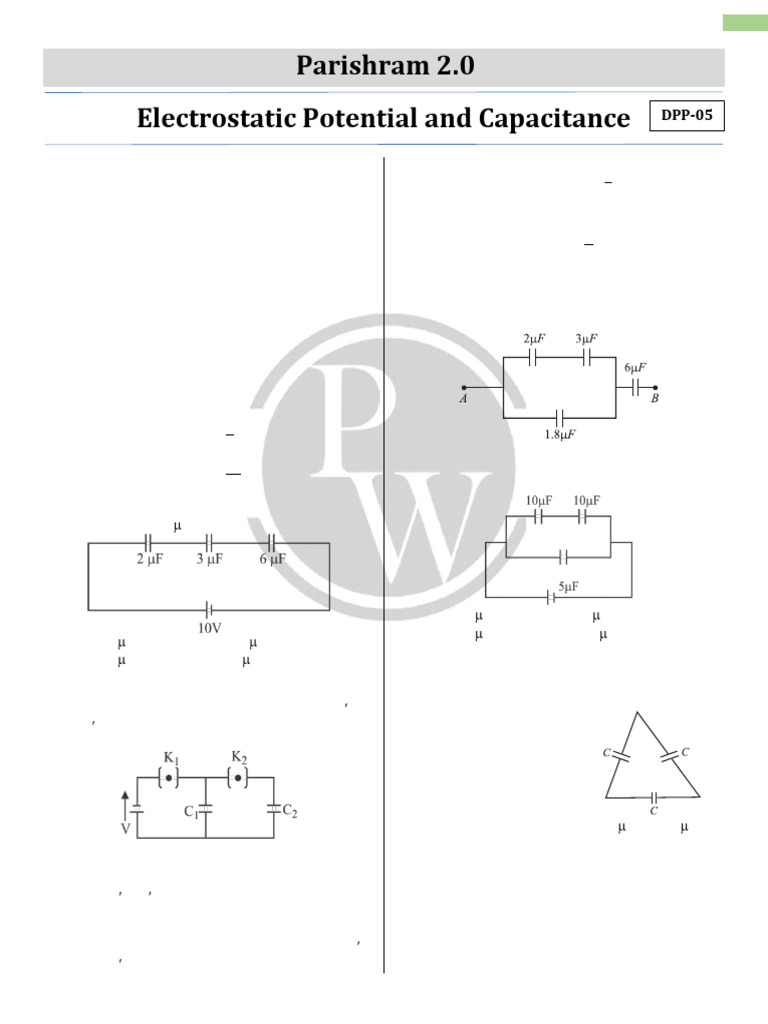 Electrostatic Potential and Capacitance - DPP 05 (Of Lecture 06) - (Parishram 2.0 2023) | PDF ...