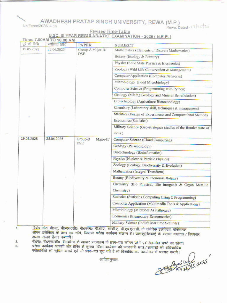 Ba, BSC II and III Year Revised Time Table 17.05.2025 | PDF