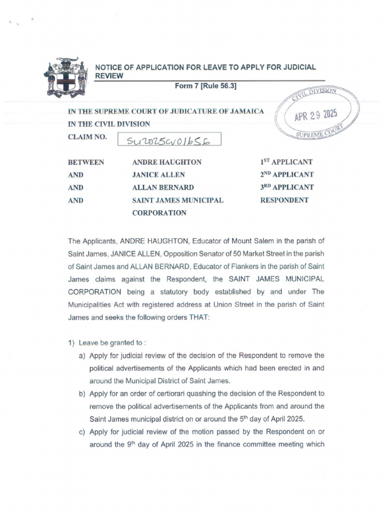Notification For Application For Leave in Judicial Review (According To ...