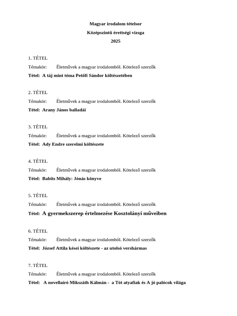 Irodalom És Nyelvtan Témakörök - 2025 | PDF