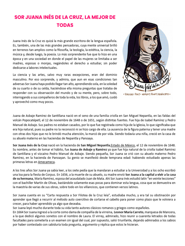 SOR JUANA INÉS DE LA CRUZ Biografia | PDF