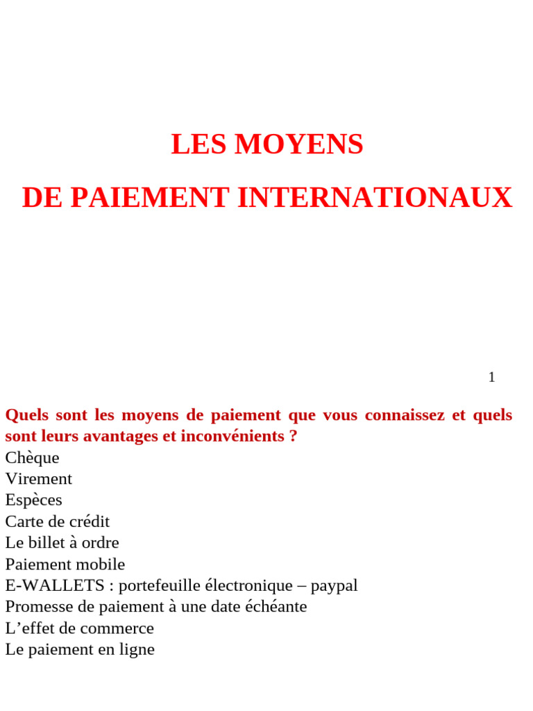 Moyens de Paiement Internationaux | PDF | Lettre de crédit | Effet de ...