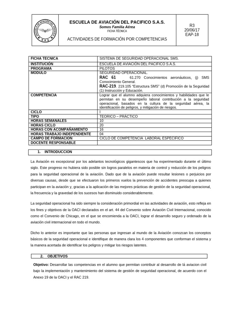 Ficha Tecnica Sms | PDF | Aviación | Gestión de recursos humanos