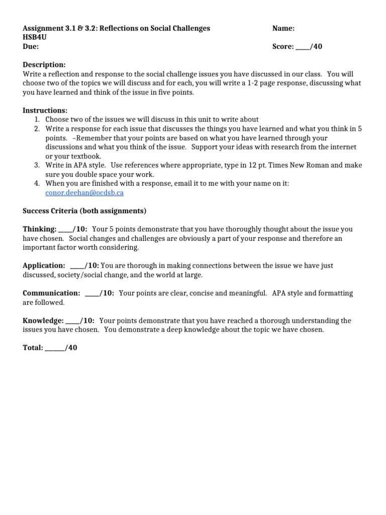 HSB4U Social Challenge Reflections | PDF