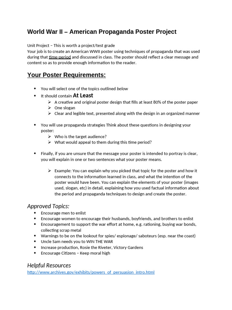 World War II - Gen Ed Propaganda Poster Instructions Edited | PDF ...