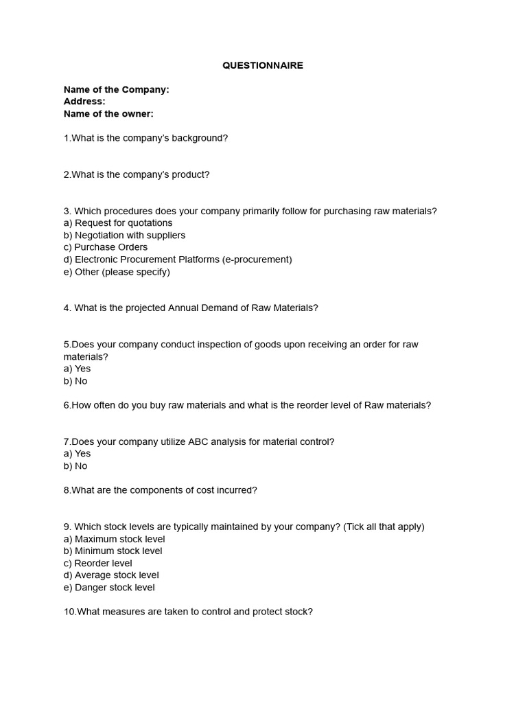 Questionnaire - Cost Accounting | PDF
