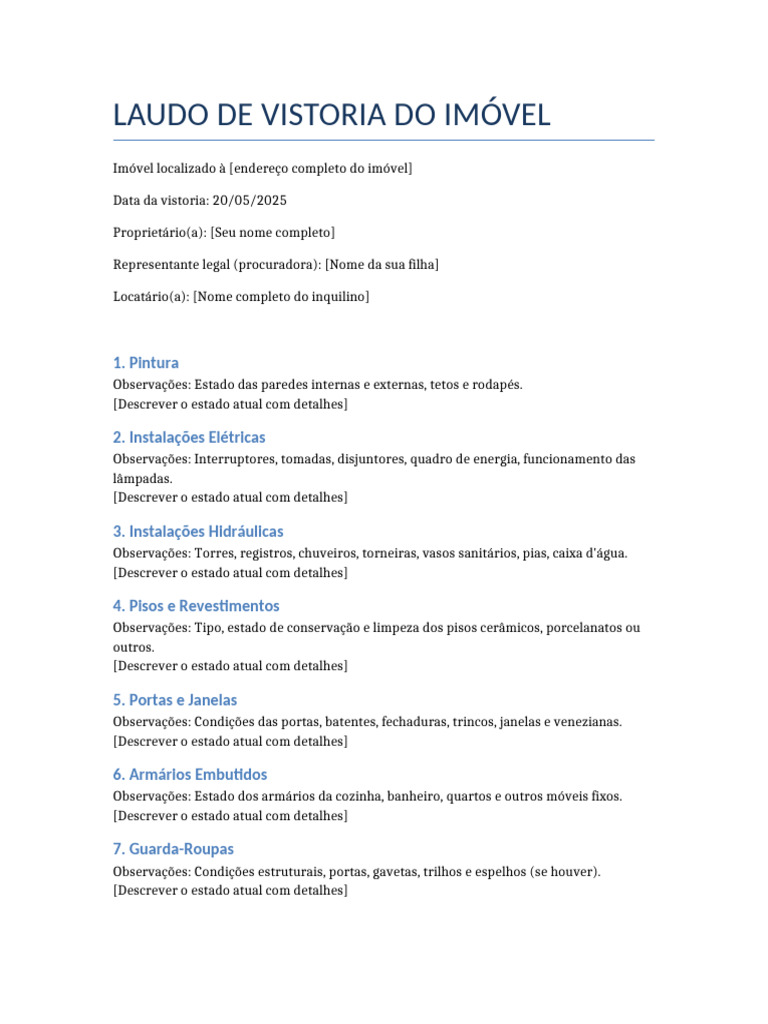 Laudo de Vistoria Imobiliária Detalhado | PDF