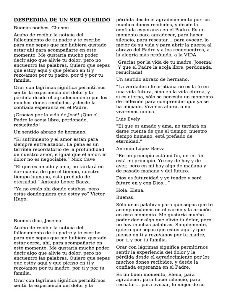 Despedida de Un Ser Querido | PDF | Oración | Amor