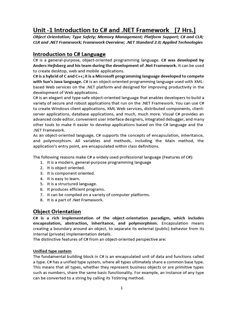 C# and .NET Framework Overview | PDF | C Sharp (Programming Language ...