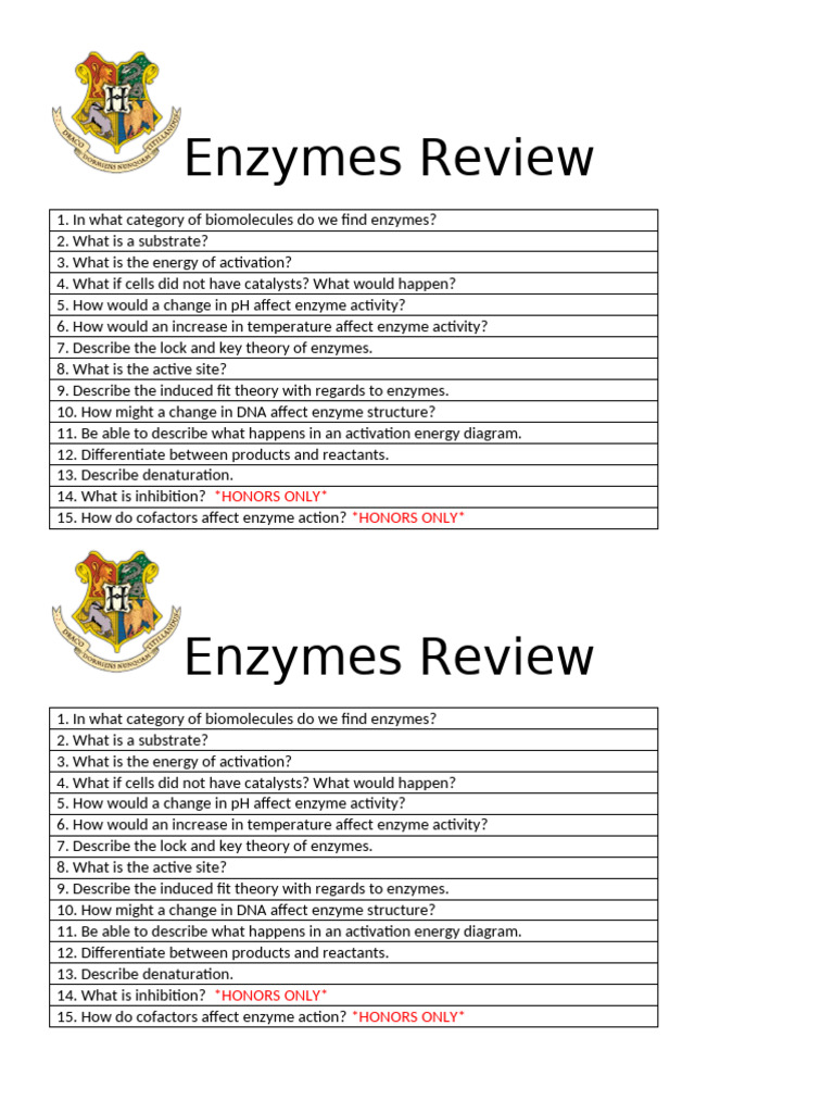 Enzymes Review | PDF