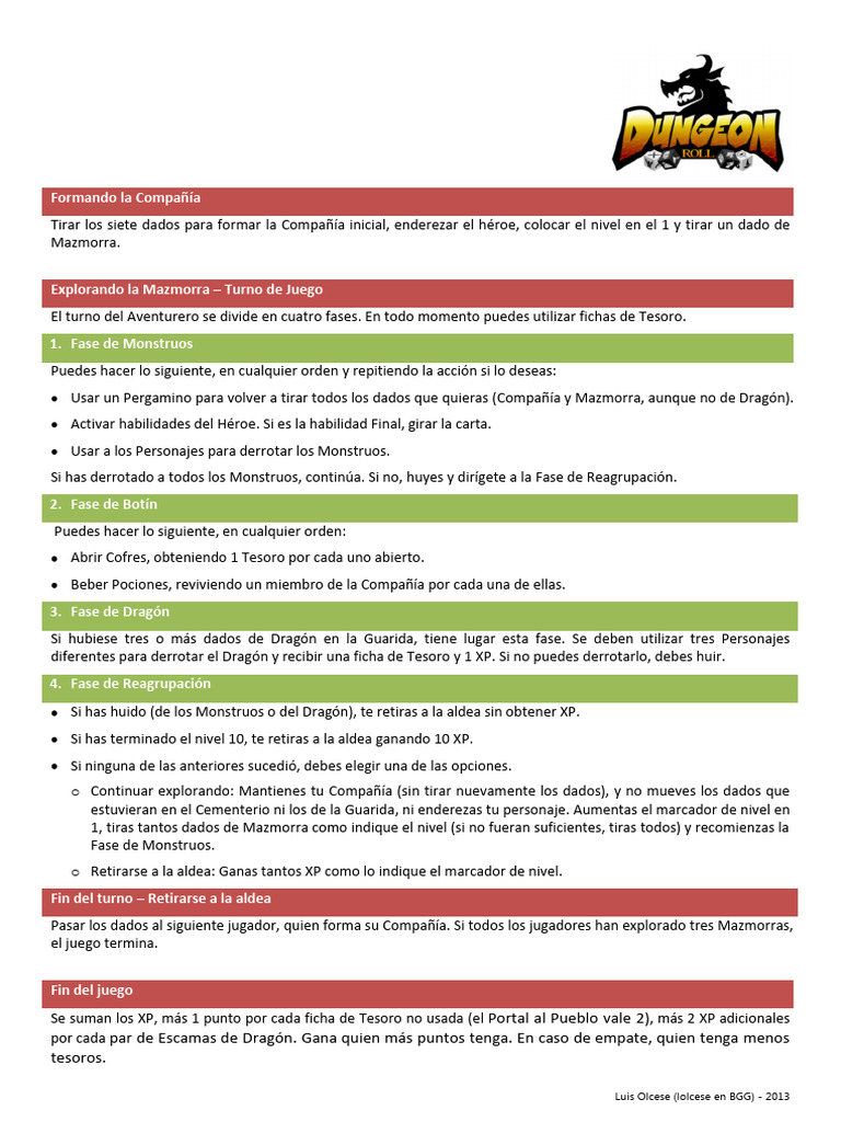 Dungeon Roll - Resumen | PDF