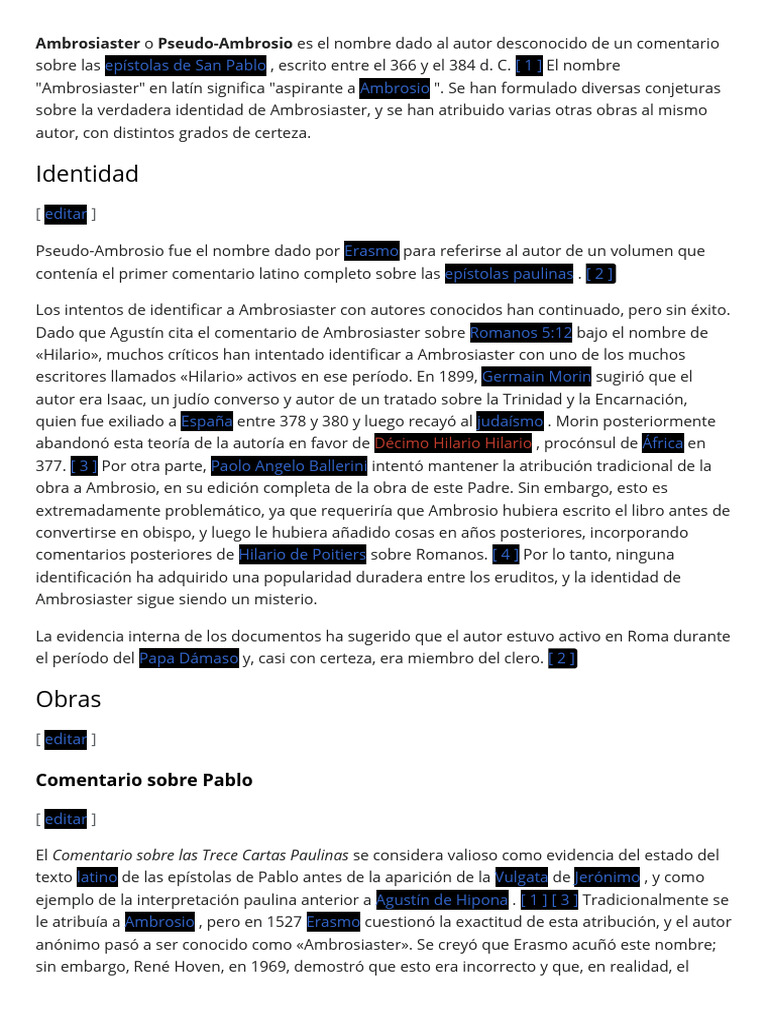 Ambrosiaster o Pseudo-Ambrosio Es El Nombre Dado Al Autor Desconocido ...