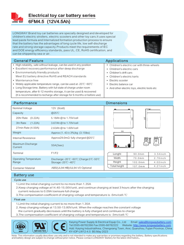 6FM4.5 Battery for Kids' Electric Cars | PDF | Rechargeable Battery ...