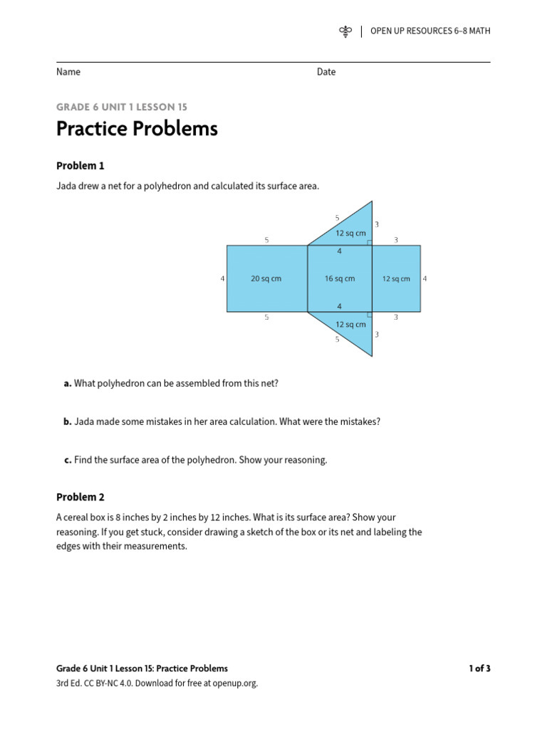Nets & Surface Area 2 Practice Problems | PDF