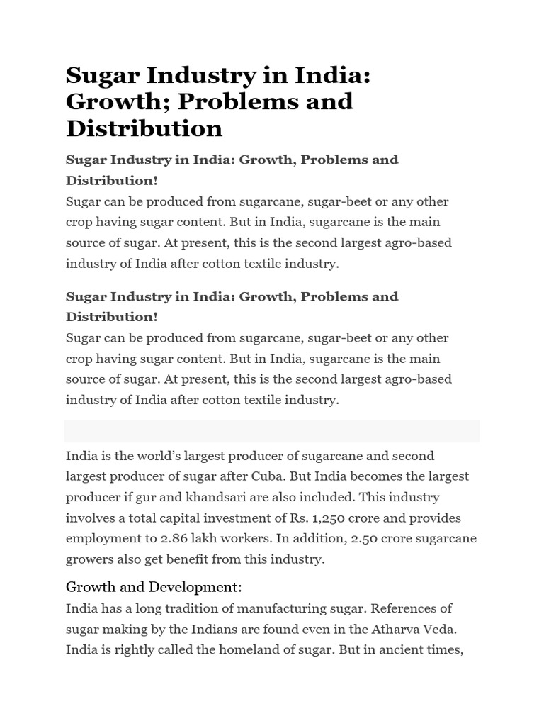 Sugar Industry in India | PDF | Sugarcane | Sugar