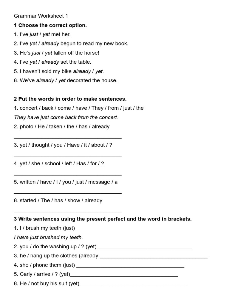 Present Perfect Grammar Worksheet | PDF
