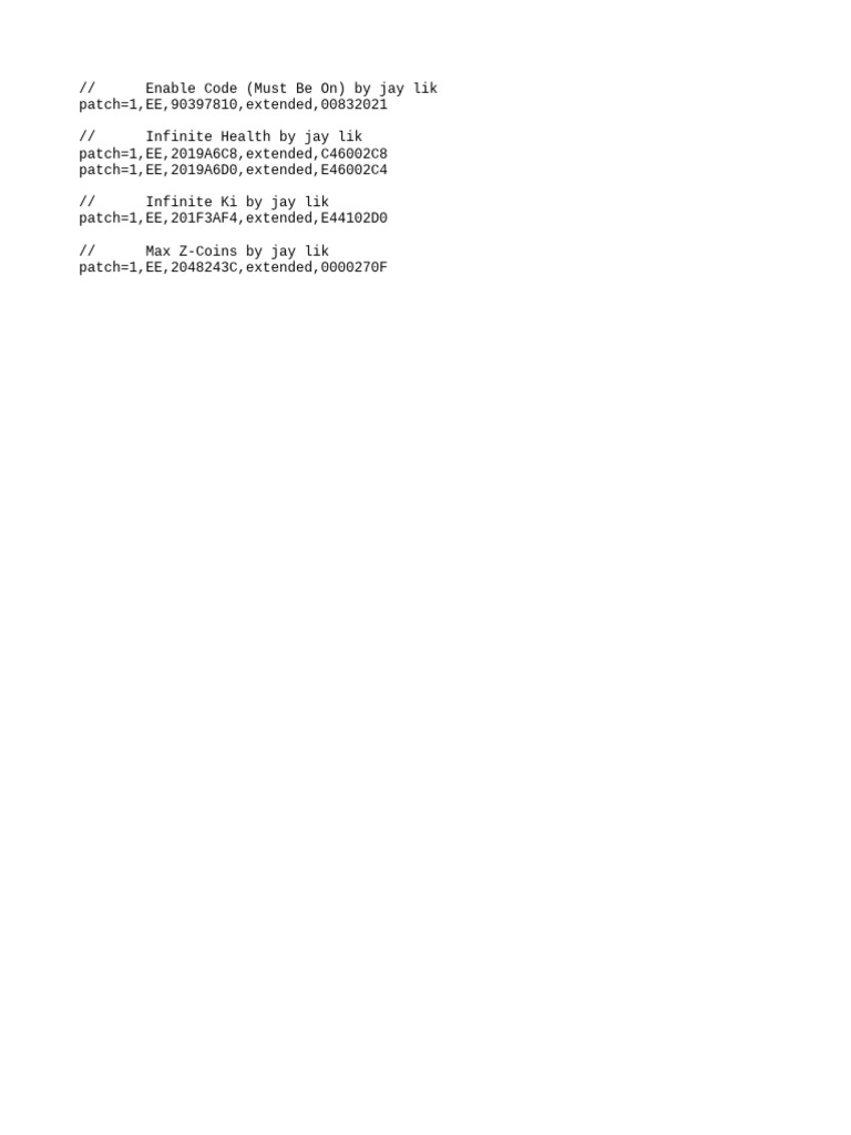 Cheat Dragon Ball Z Sagas by Jay Lik - Pnach | PDF