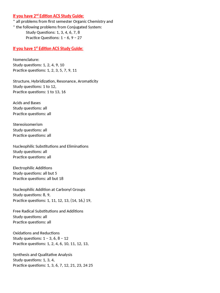 ACS Study Guide Problems For C341 Final-1 | PDF