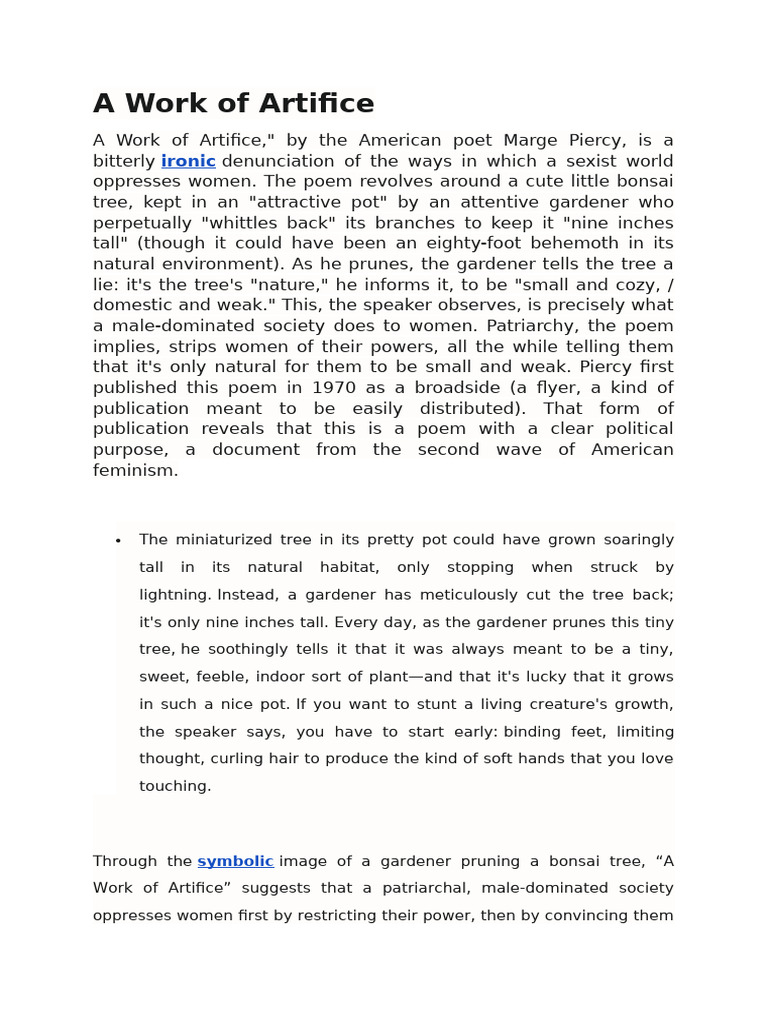 A Work of Artifice Notes | PDF | Trees