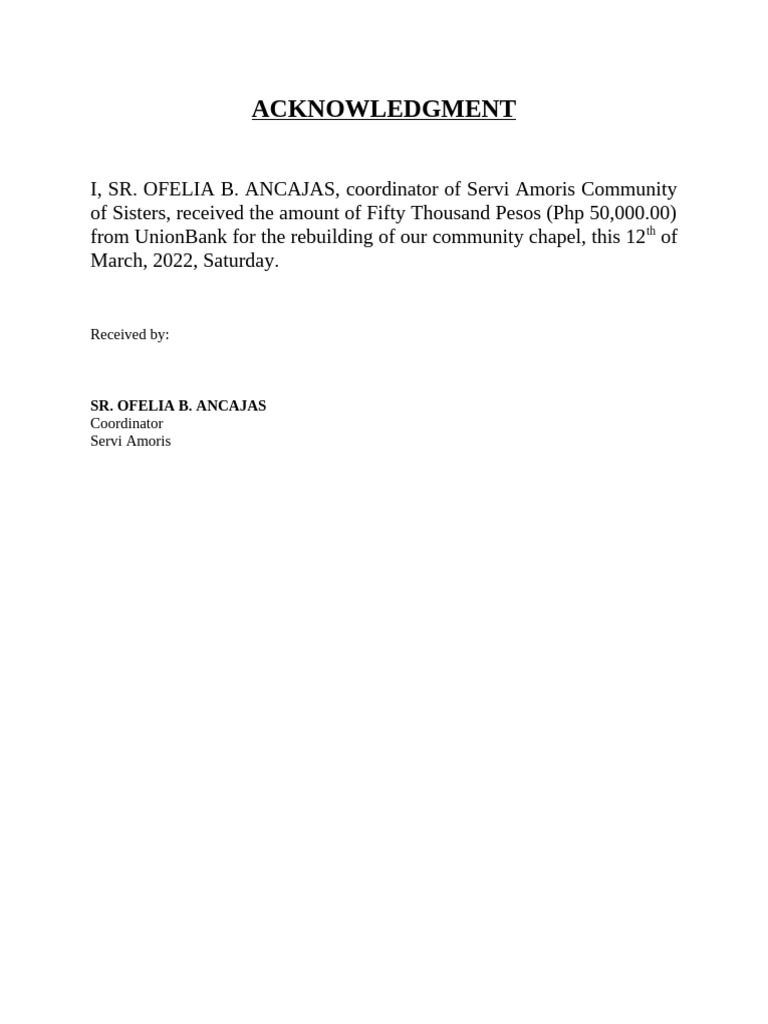 Acknowledgment For Unionbank | PDF